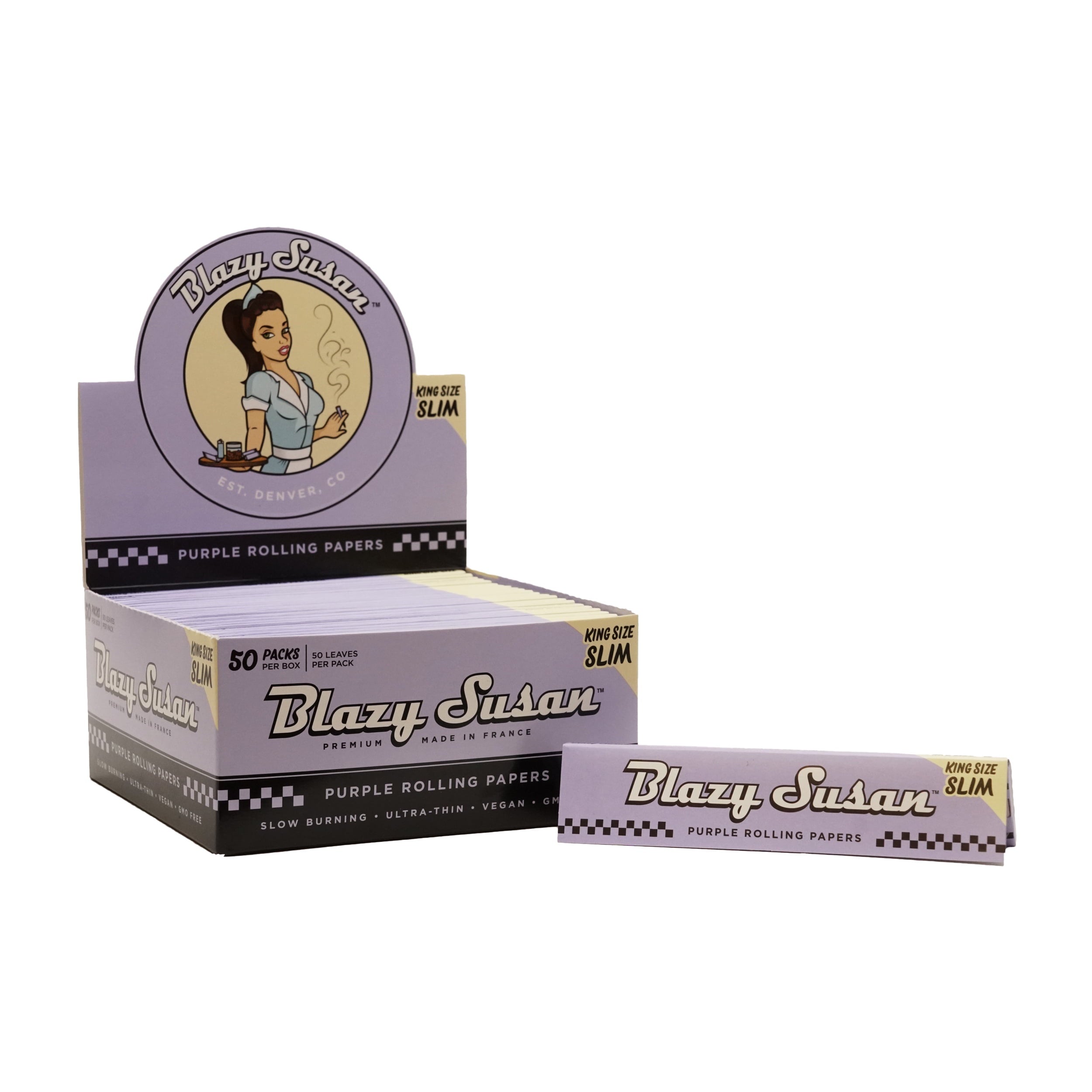 Blazy Susan Purple King Size Slim Rolling Paper - 50ct Display