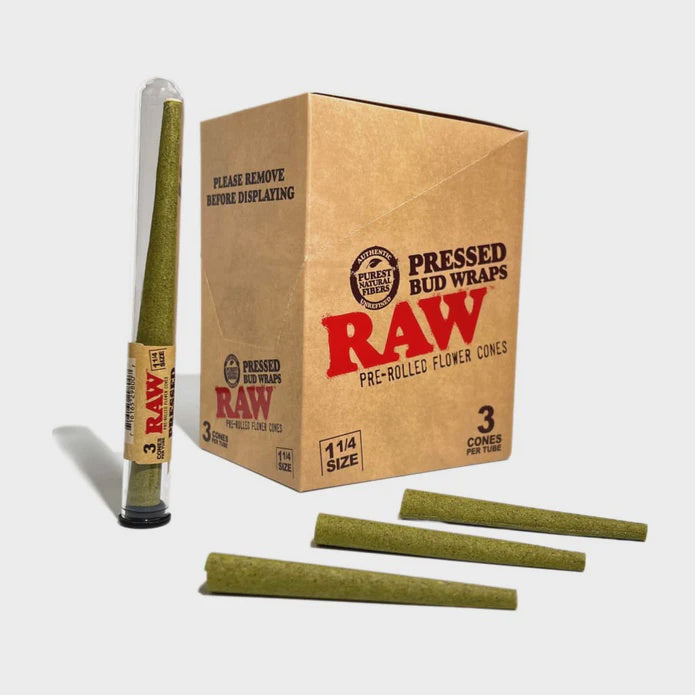 RAW Pressed Bud Wraps Pre Rolled Cones - 12ct Display